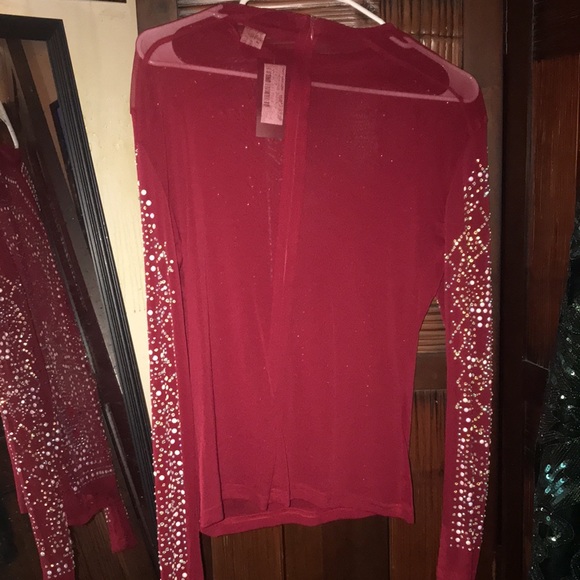 Tops | Red Embellished See Through Dress Shirt | Poshmark